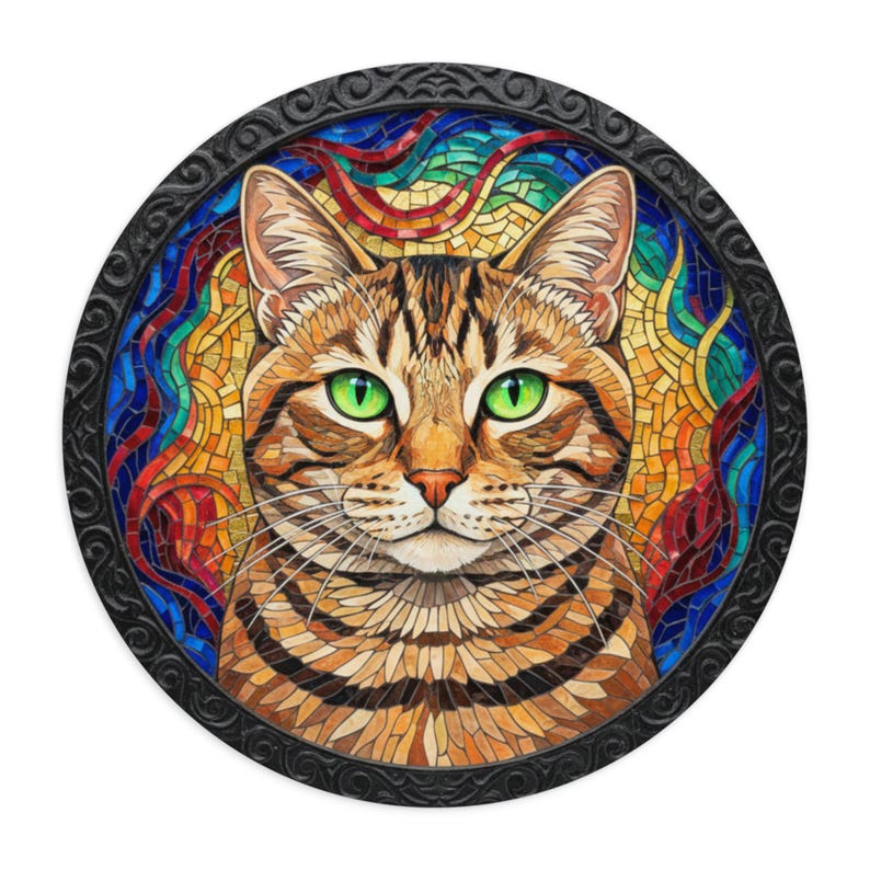 Stained Glass Style Cat Round Mouse Pad Colorful Mosaic Cat Art Desk ...
