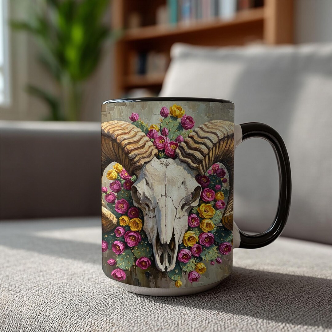 Floral Ram Skull Coffee Mug - Southwestern Desert Decor - Etsy