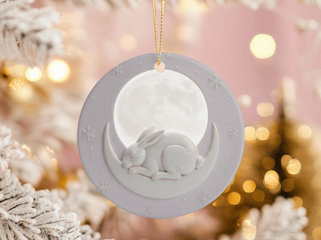 Sleeping Hare Ornament, Crescent Moon, Yule Winter Solstice Decor - Etsy