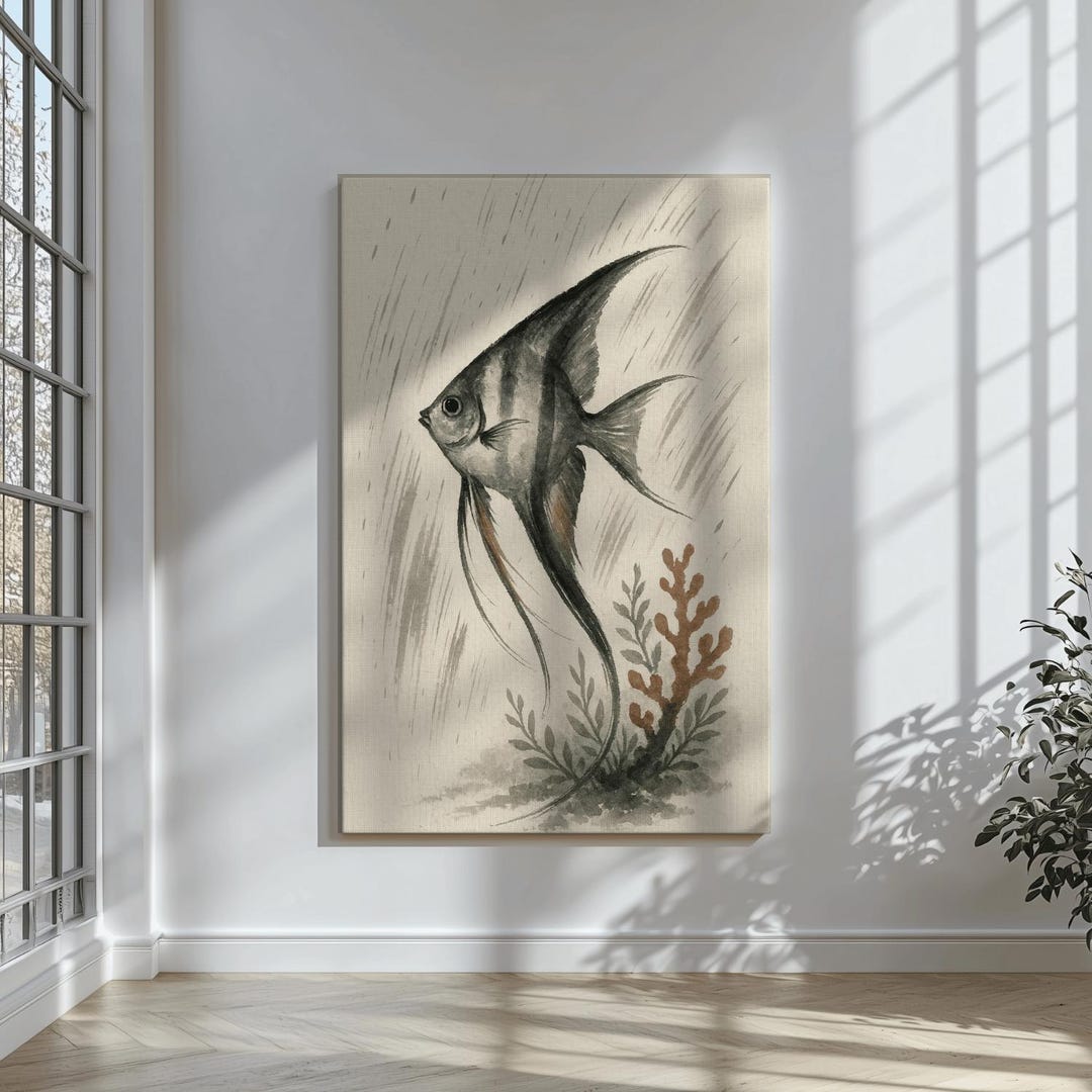 Angelfish Watercolor Print: Sumi-e Zen Art, Minimalist Aquatic Decor - Etsy