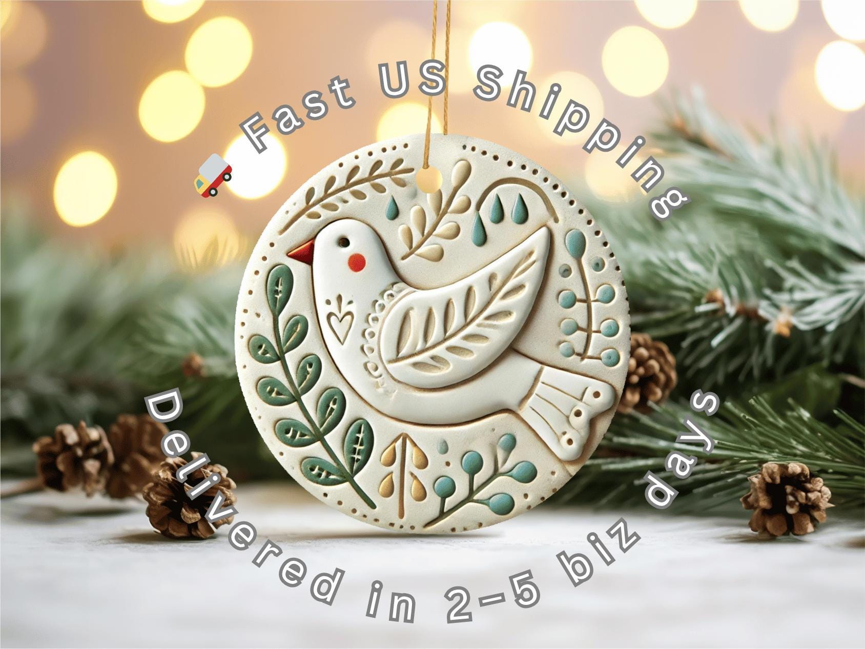 Folk Art Dove Ceramic Ornament: Scandinavian Style Tree Decor - Etsy