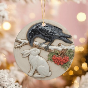 Raven and Hare Yule Ornament: Pagan Winter Solstice Ceramic Bauble - Etsy