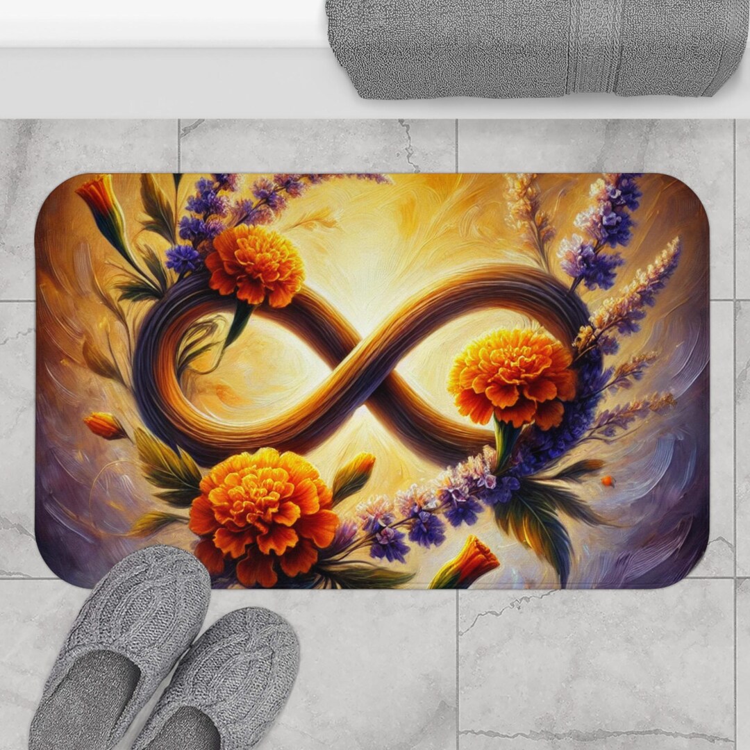 Marigold & Lavender Bath Mat: Infinity Floral Memory Foam Rug - Etsy