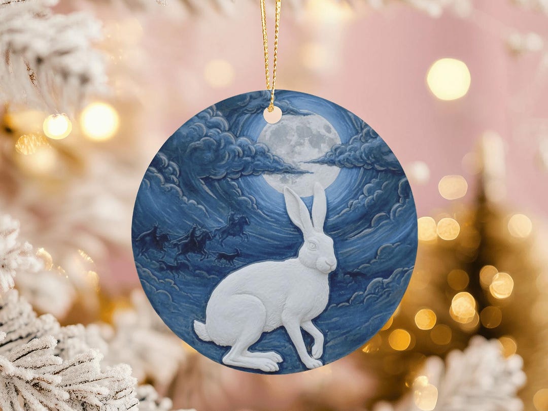 White Hare Yule Ornament: Norse Pagan Full Moon Decor - Etsy