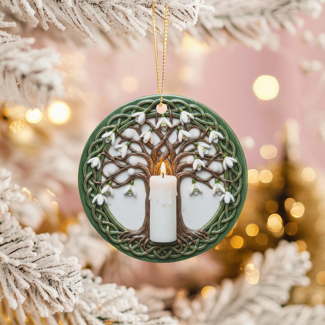 Brigid Imbolc Ornament Candle Snowdrops Celtic Tree Sacred Flame - Etsy