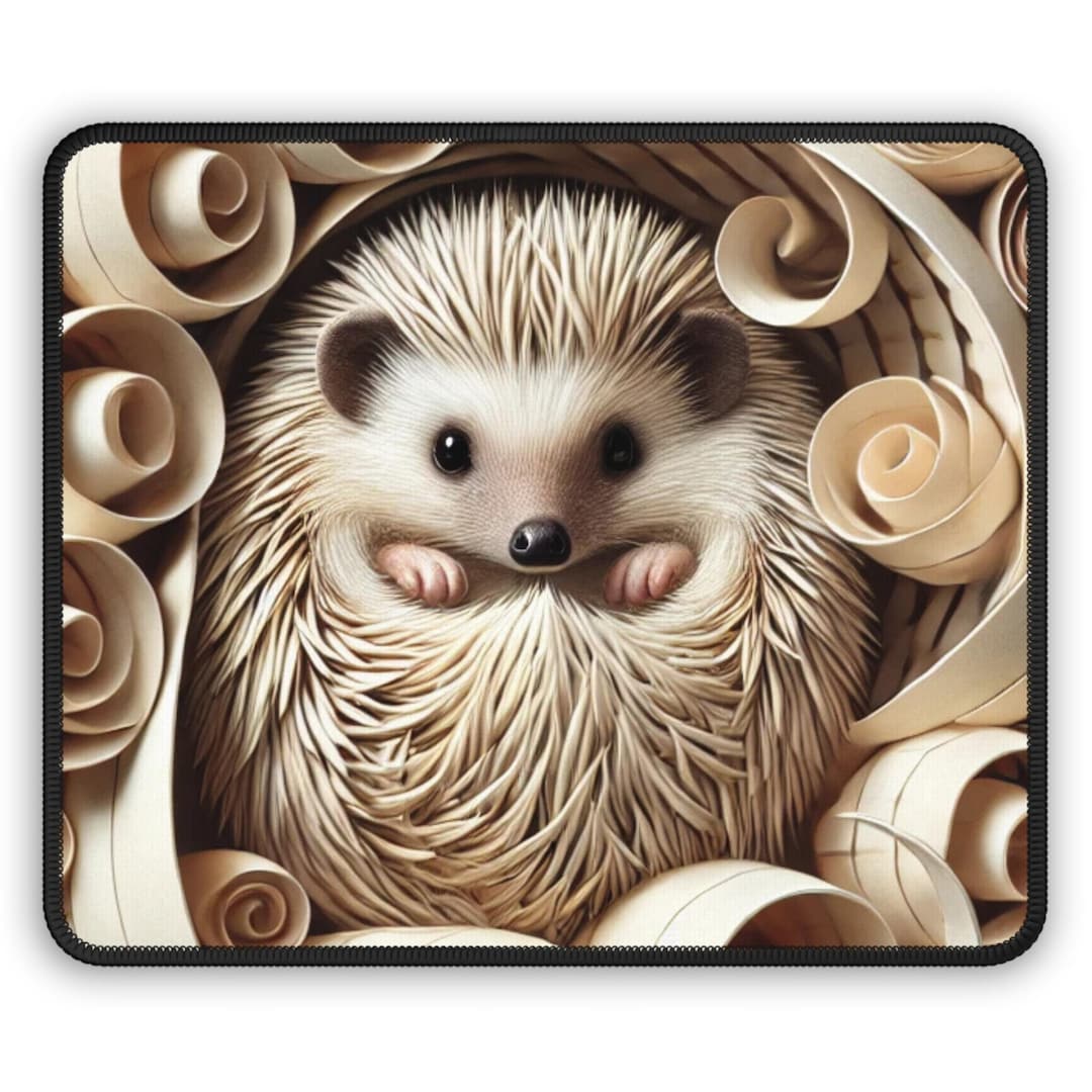 Cute Hedgehog Mouse Pad Cozy Paper Art Style Desk Mat Animal Lover Gift ...