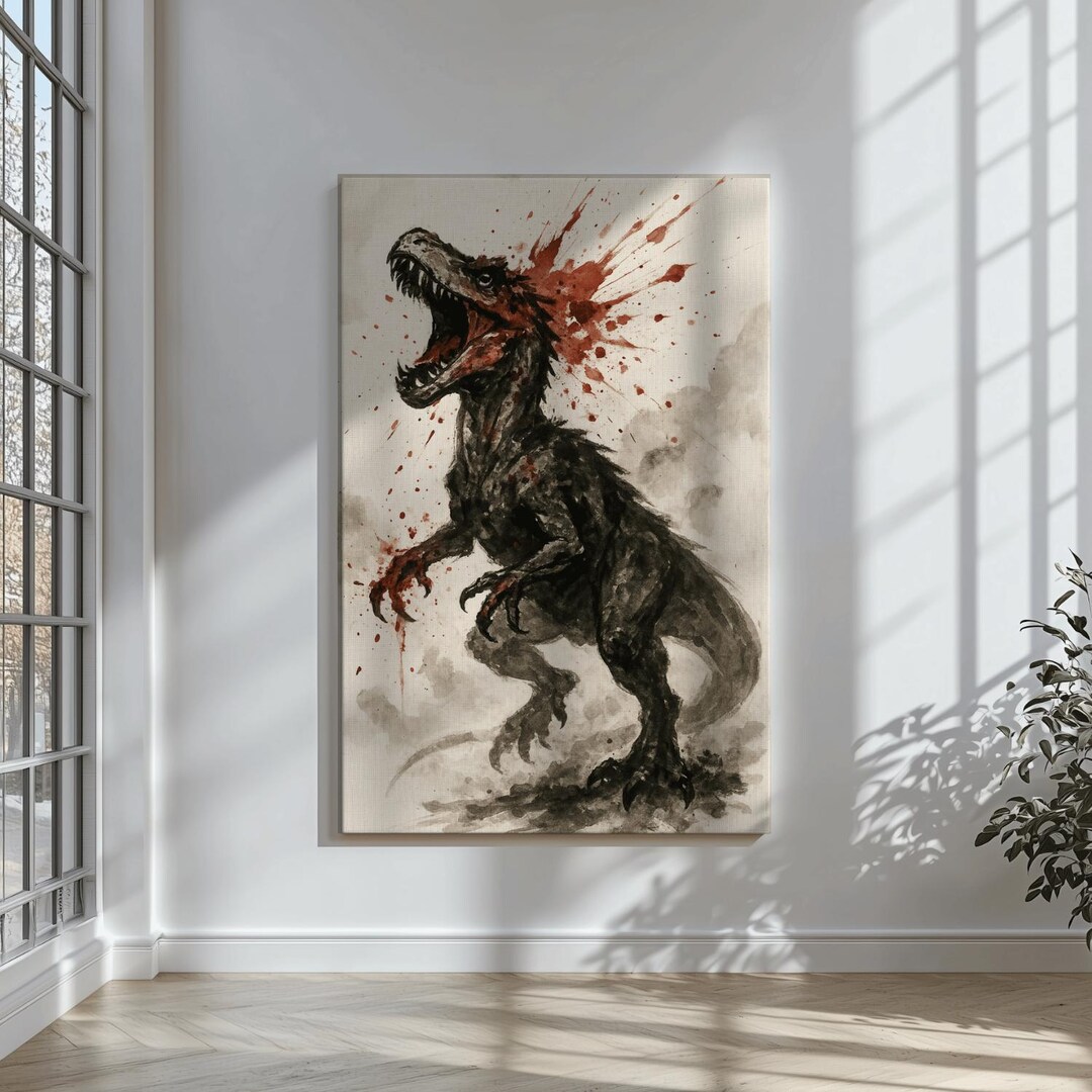 T-rex Sumi-e Ink Art: Fierce Dinosaur Print - Jurassic Decor - Etsy UK