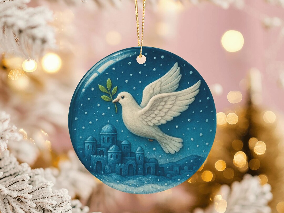 Ceramic Dove Christmas Ornament: Bethlehem Scene, Olive Branch Peace ...