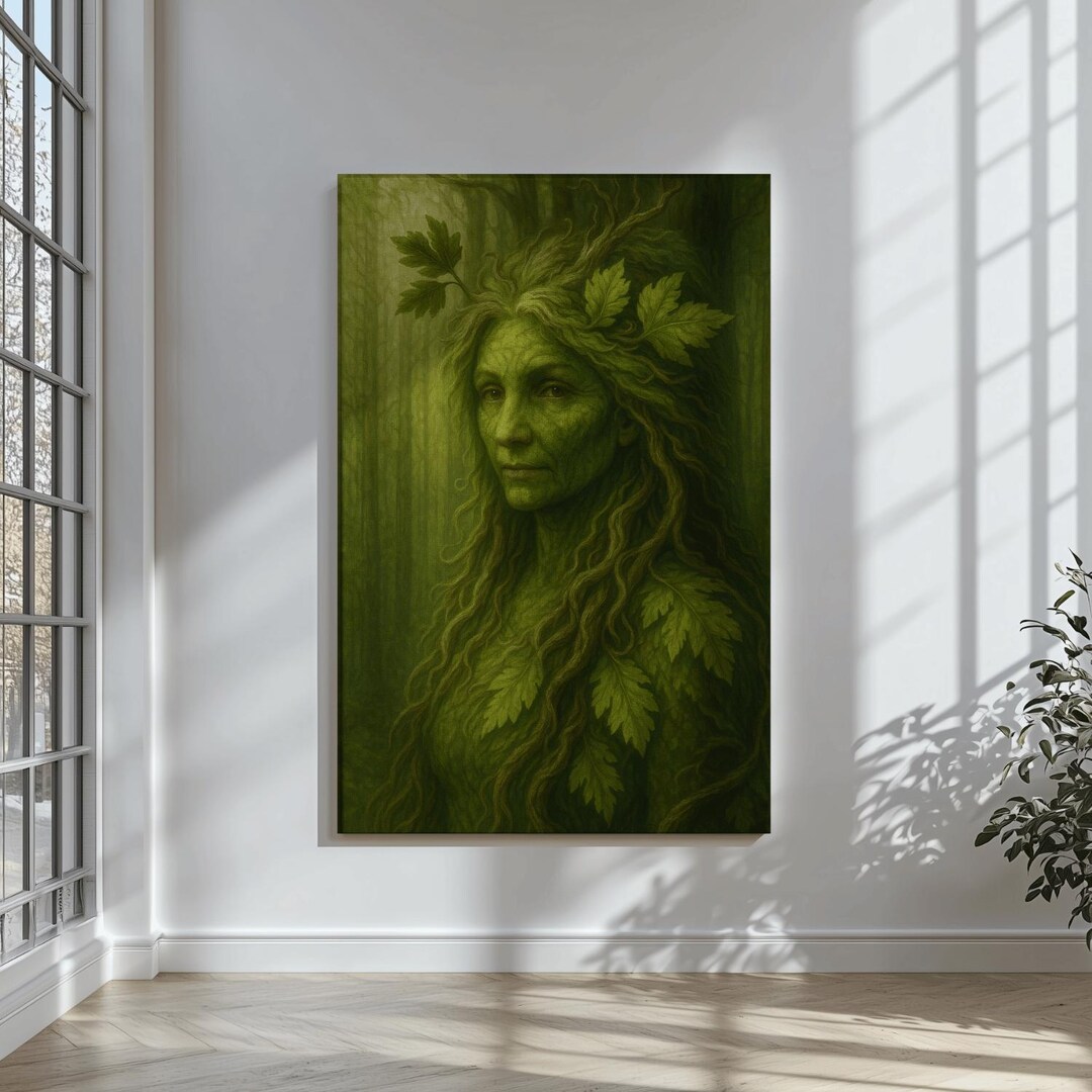 Green Woman Elder Forest Spirit Art | Celtic Mother Earth Crone Wall ...