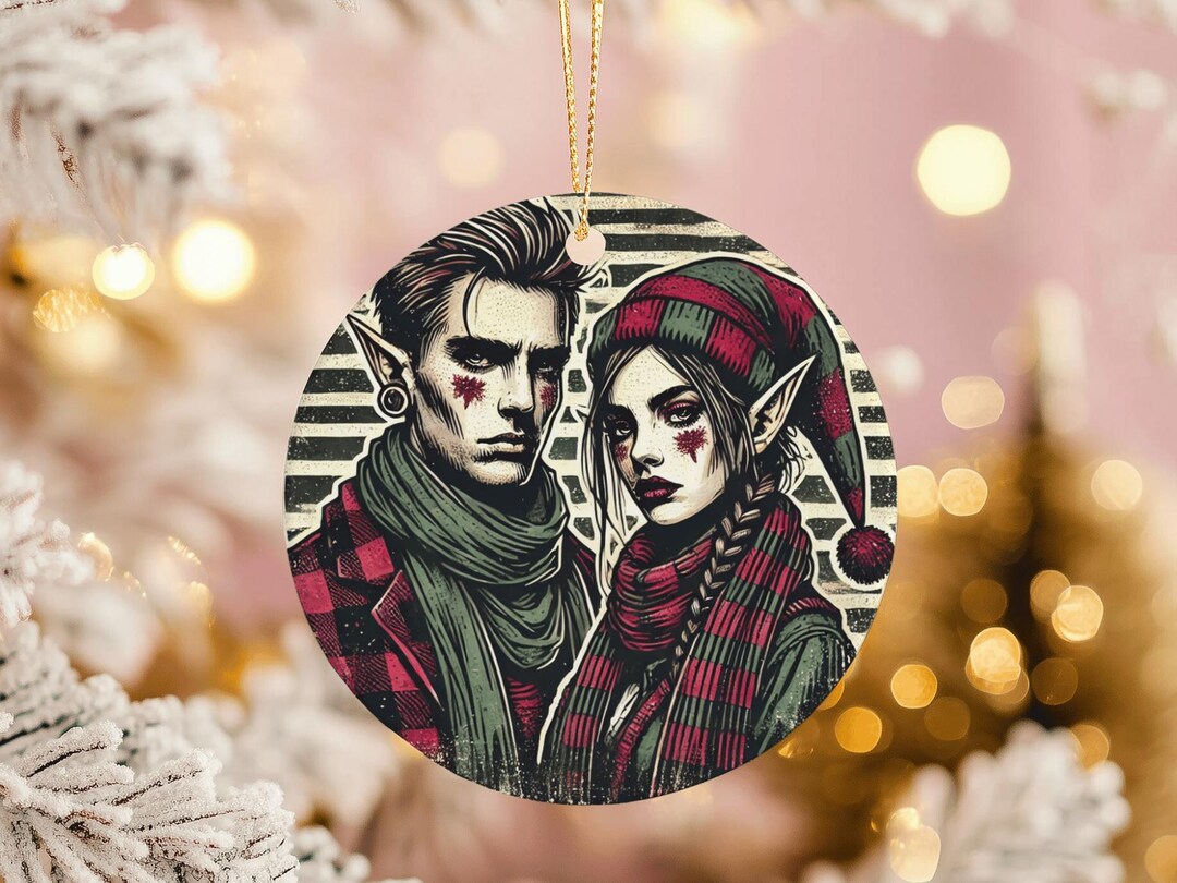 Ceramic Ornament Gothic Christmas Elves Grunge Style Holiday Decor ...