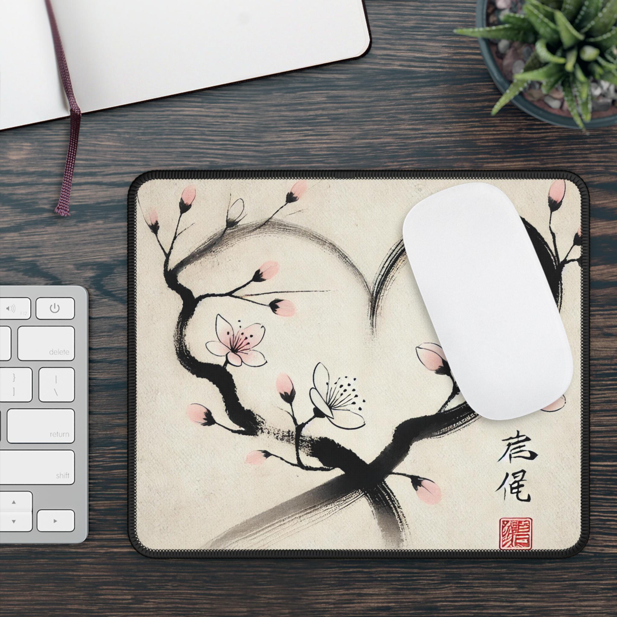 Cherry Blossom Heart Mouse Pad: Japanese Zen Ink Art Desk Decor - Etsy