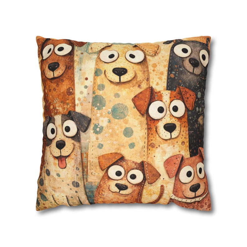 Cute Cartoon Dog Pillow Case | Whimsical Patchwork Puppy Throw Pillow ...