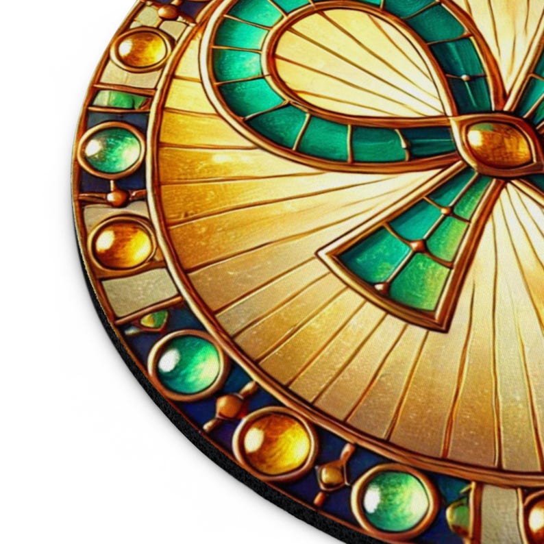 Stained Glass Ankh Mouse Pad Egyptian Sun Symbol Round Mousepad ...