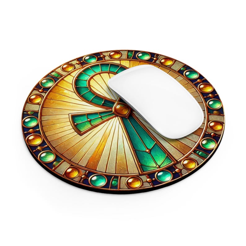 Stained Glass Ankh Mouse Pad Egyptian Sun Symbol Round Mousepad ...