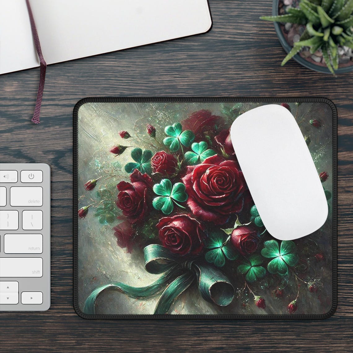 Gothic Rose Shamrock Mouse Pad: Irish Floral Desk Mat - Etsy
