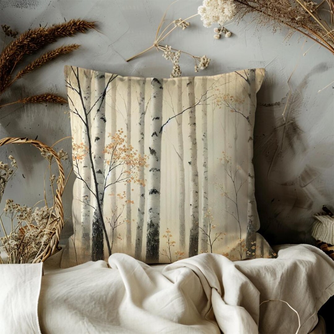 Birch Tree Forest Pillow Cover: Neutral Woodland Throw Pillow - Etsy