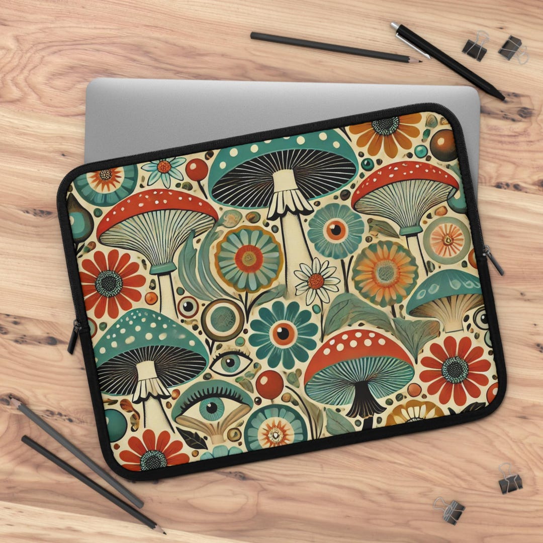 Mushroom Wonderland Laptop Sleeve: Retro Floral Design - Etsy