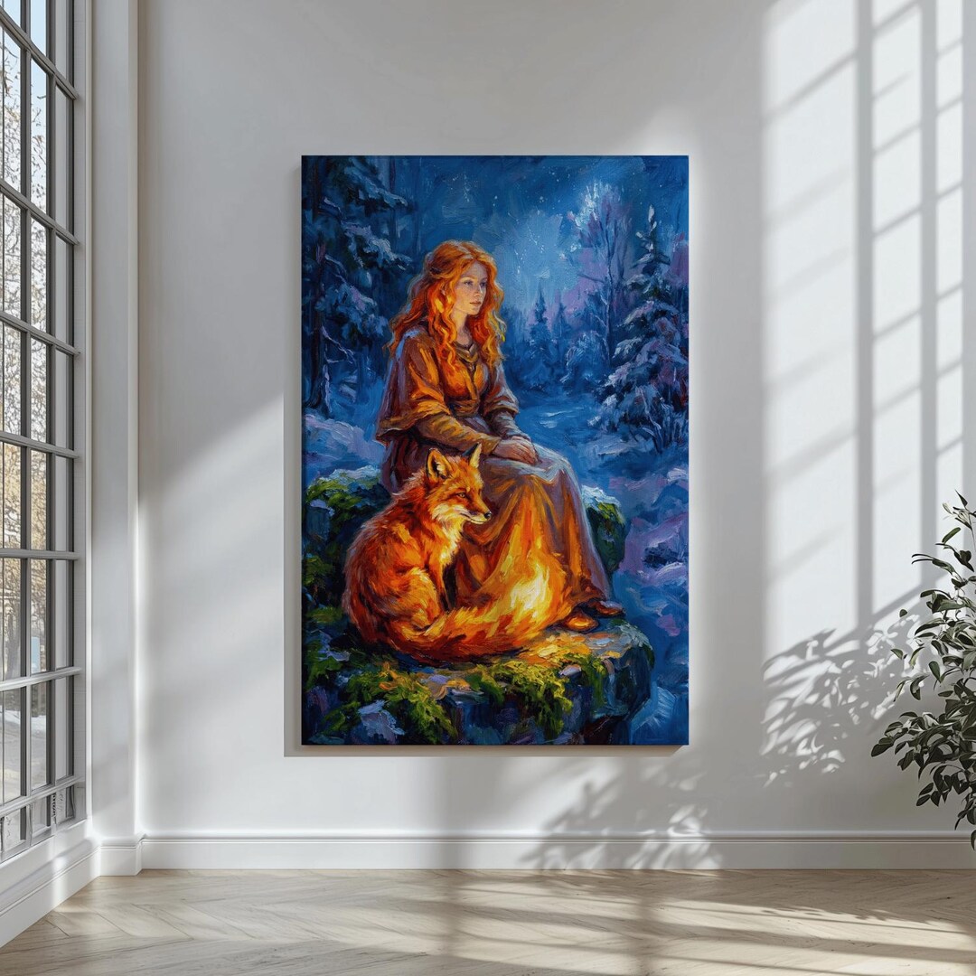 Goddess Brigid and the Winter Fox Canvas Art - Imbolc Altar Decor ...