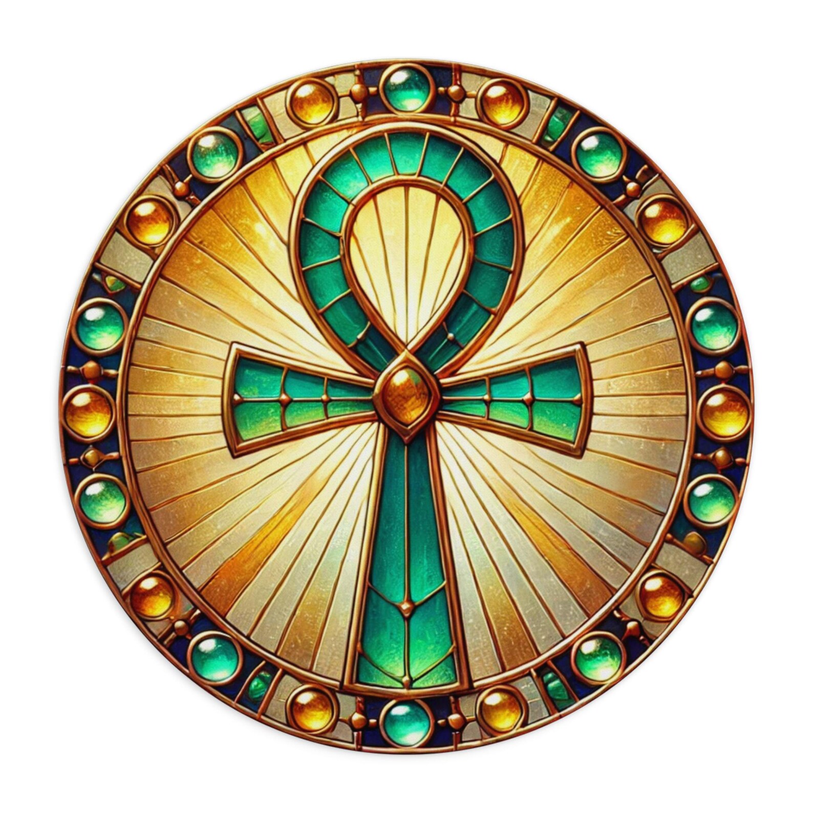 Stained Glass Ankh Mouse Pad: Emerald Gold Egyptian Decor - Etsy