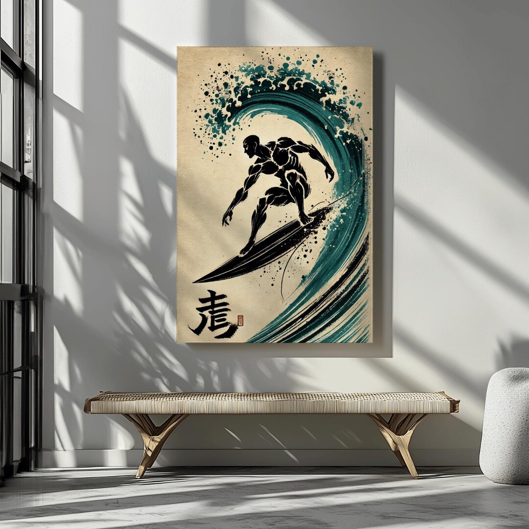 Japanese Wave Surfer Print: Bold Comic Style Art - Etsy