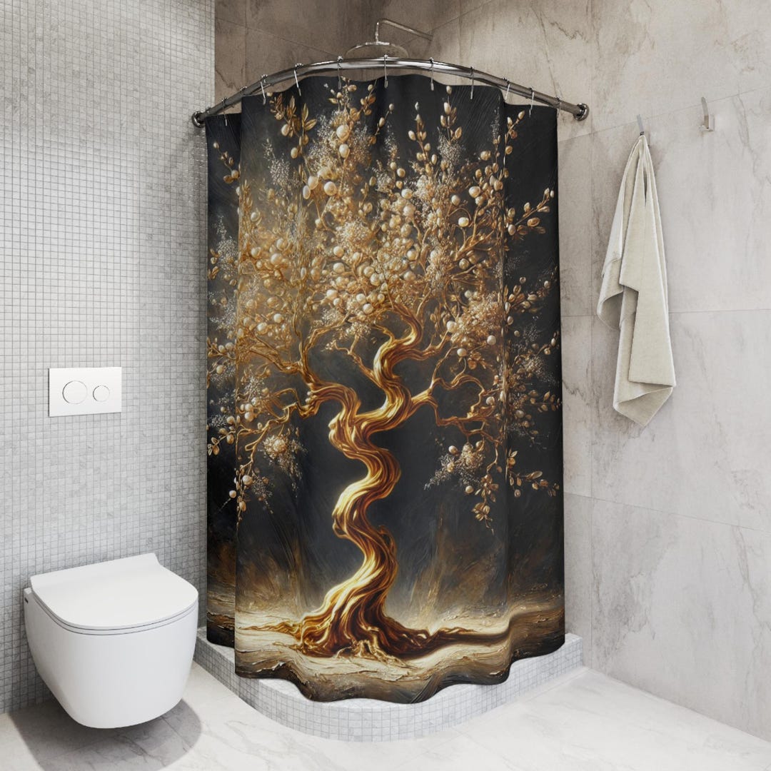 Golden Tree of Life Shower Curtain: Mystical Bathroom Decor - Etsy