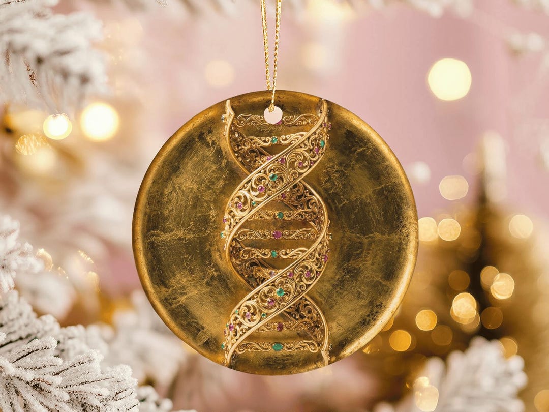 DNA Helix Christmas Ornament, Antique Gold Filigree, Ruby Emerald ...