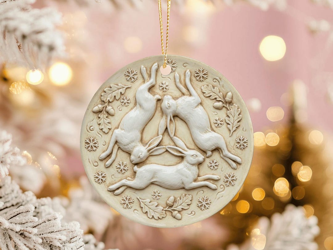 Three Hares Yule Ornament, Pagan Winter Solstice Decor - Etsy