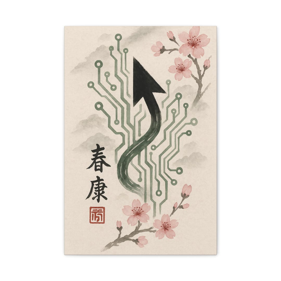 Sumi-e Circuit Board Cursor Canvas Print Japanese Ink Style Tech Wall ...