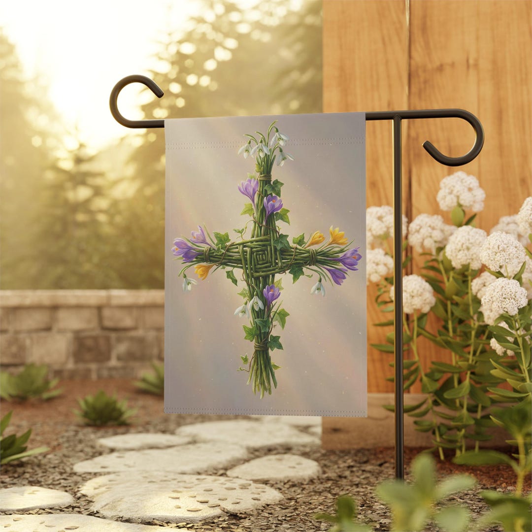 Brigid's Cross Garden Flag | Imbolc Spring Decor, Floral Sun Cross - Etsy