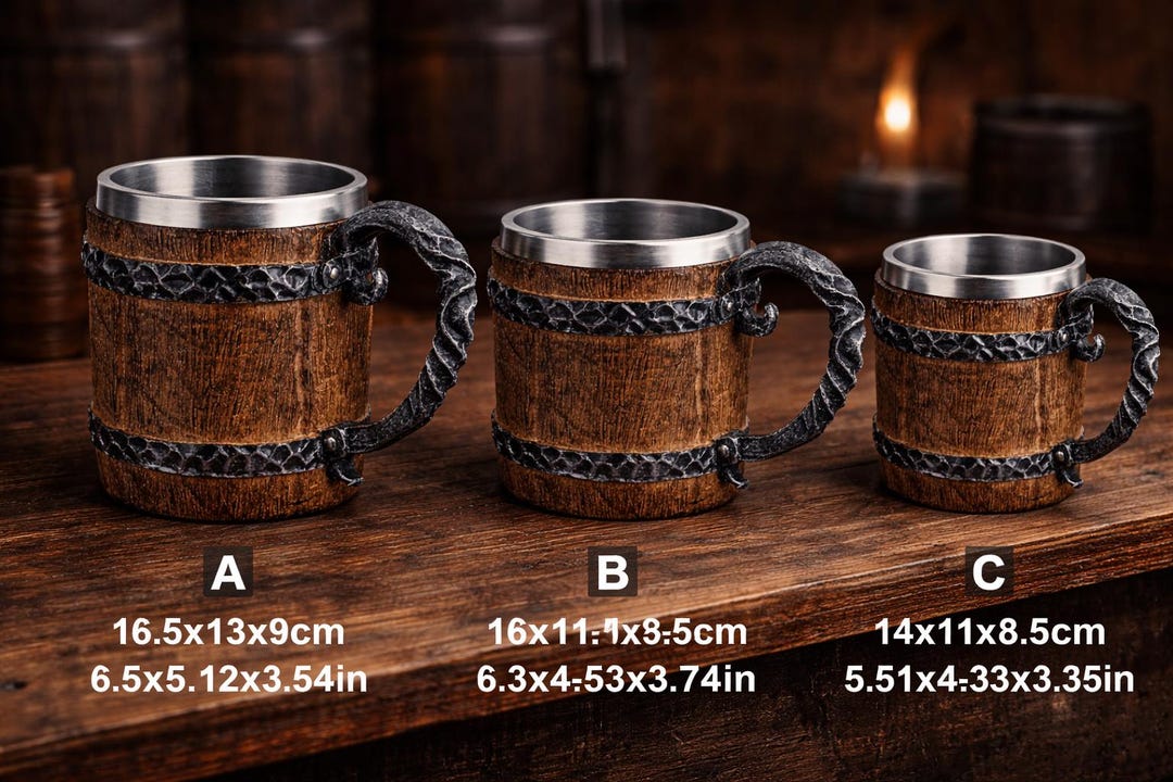 Rustic Viking Barrel Mug – Stainless Steel Lined Medieval Tankard Cup ...