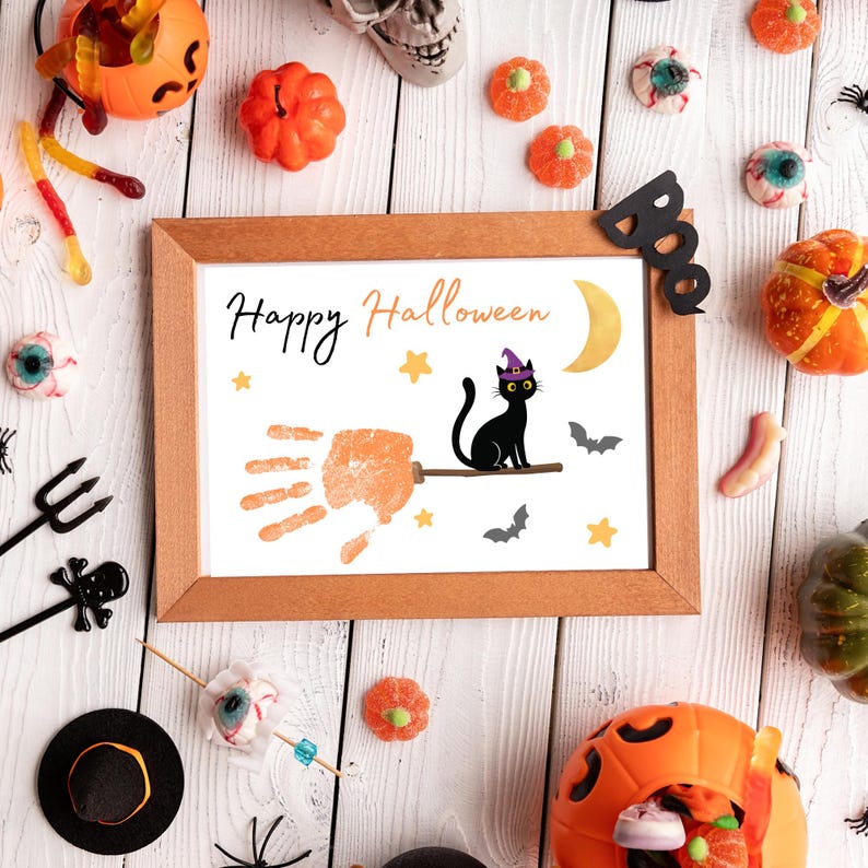 Halloween Handprint Art Craft Activity / Broom Stick Halloween DIY Sign ...