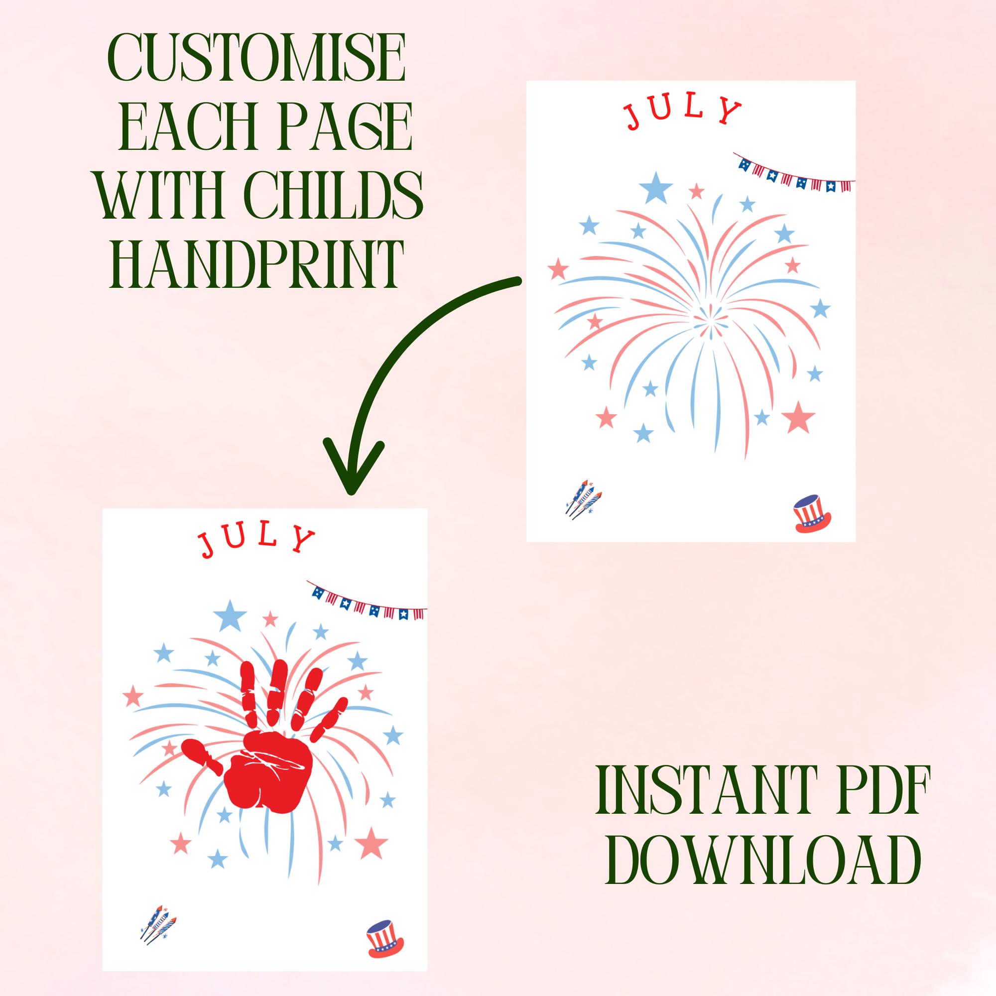 Kids Memory Book With Handprint Art USA | Printable 12 Month Calendar ...