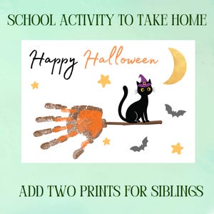 Halloween Handprint Art Craft Activity / Broom Stick Halloween DIY Sign ...