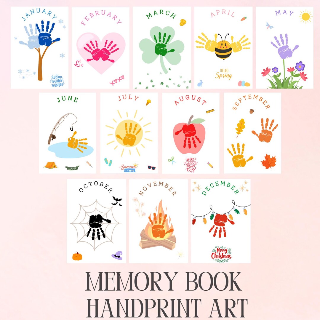 Kids Memory Book With Handprint Art UK | Printable 12 Month Calendar ...