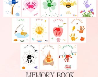Kids Memory Book With Handprint Art USA | Printable 12 Month Calendar ...