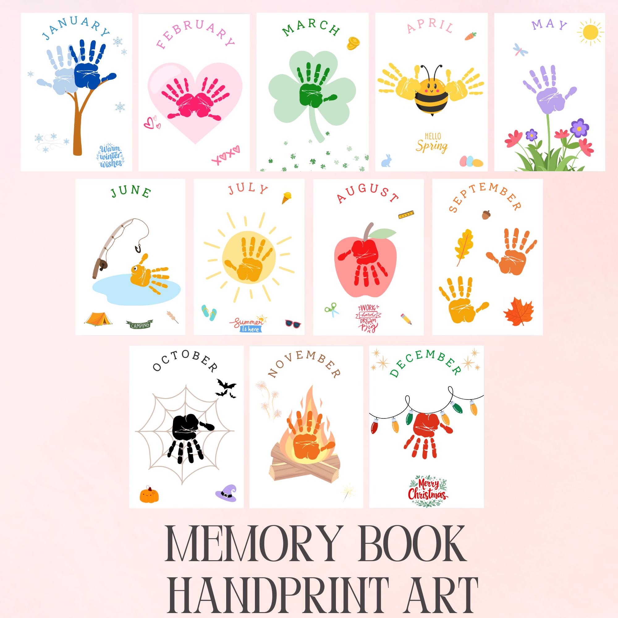Kids Memory Book With Handprint Art UK | Printable 12 Month Calendar ...