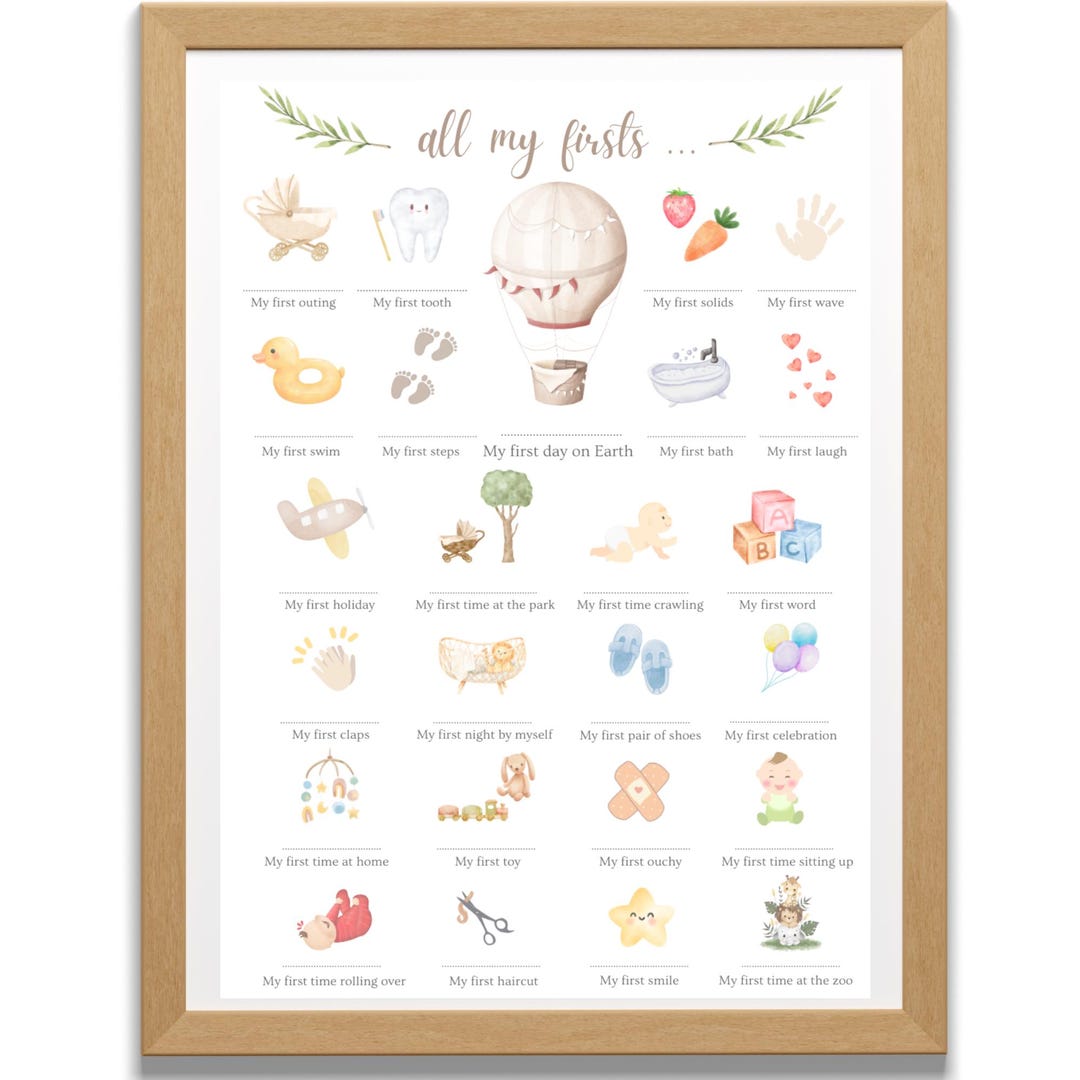 All My Firsts Baby Milestone Wall Art Neutral | Printable Keepsake ...