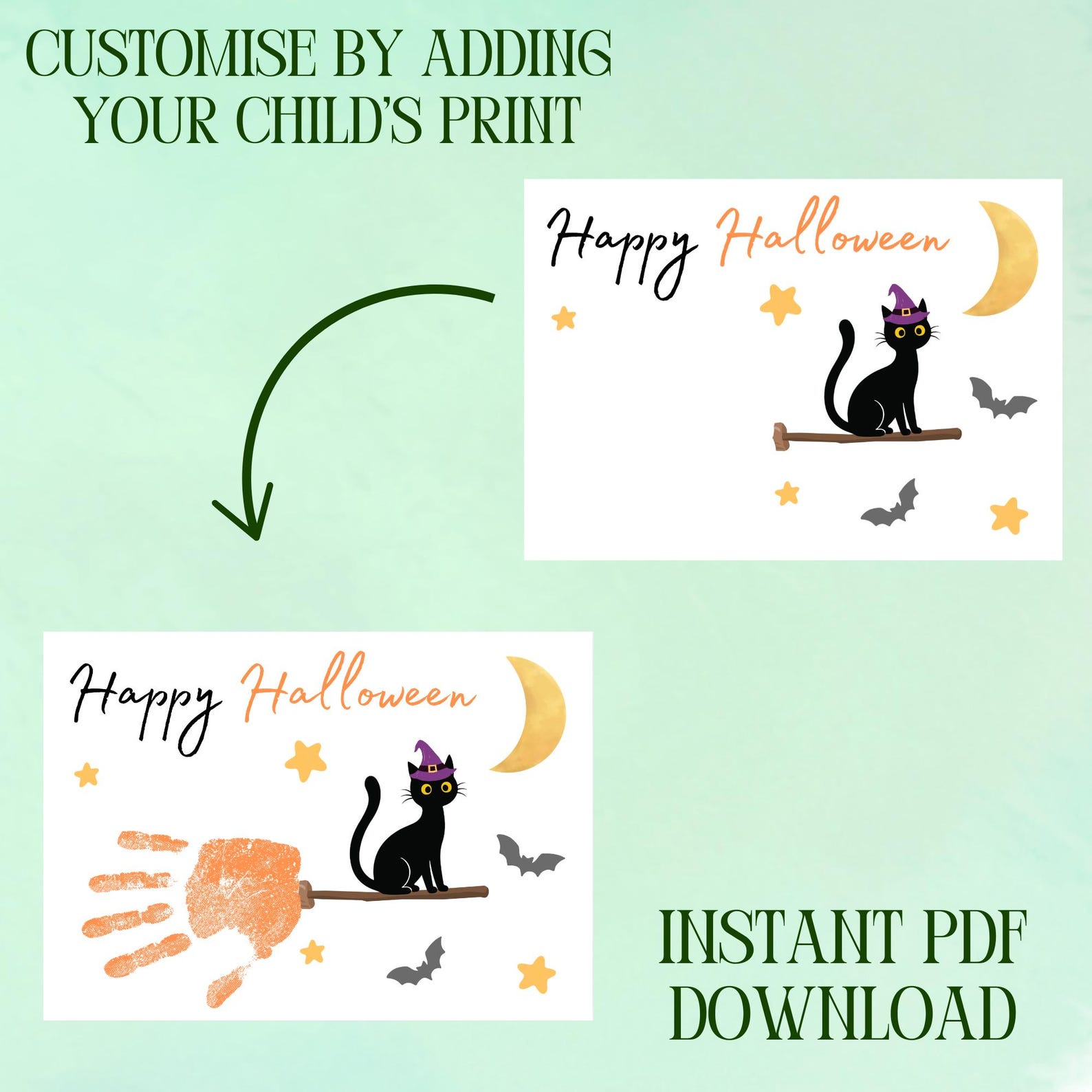 Halloween Handprint Art Craft Activity / Broom Stick Halloween DIY Sign ...