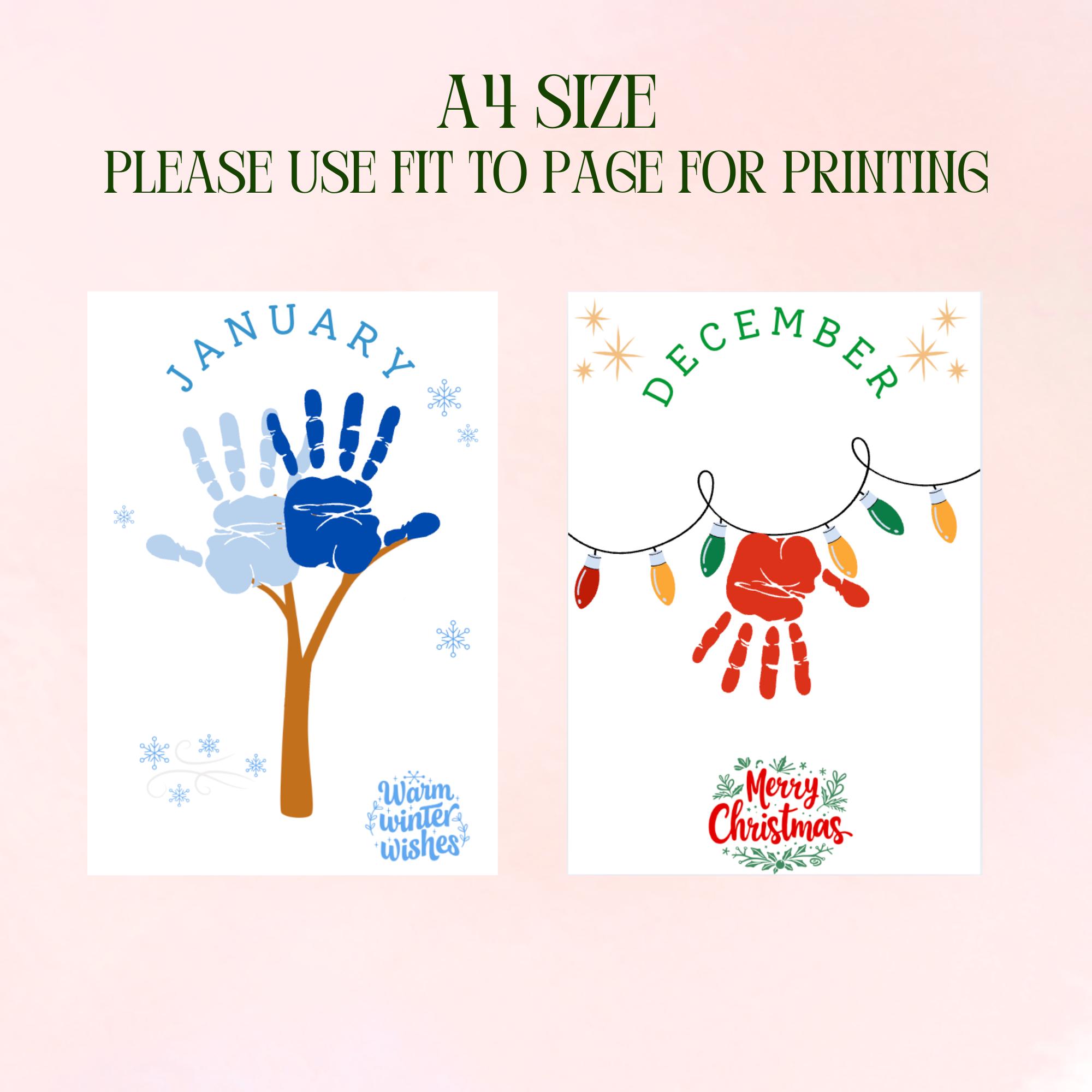 Kids Memory Book With Handprint Art USA | Printable 12 Month Calendar ...