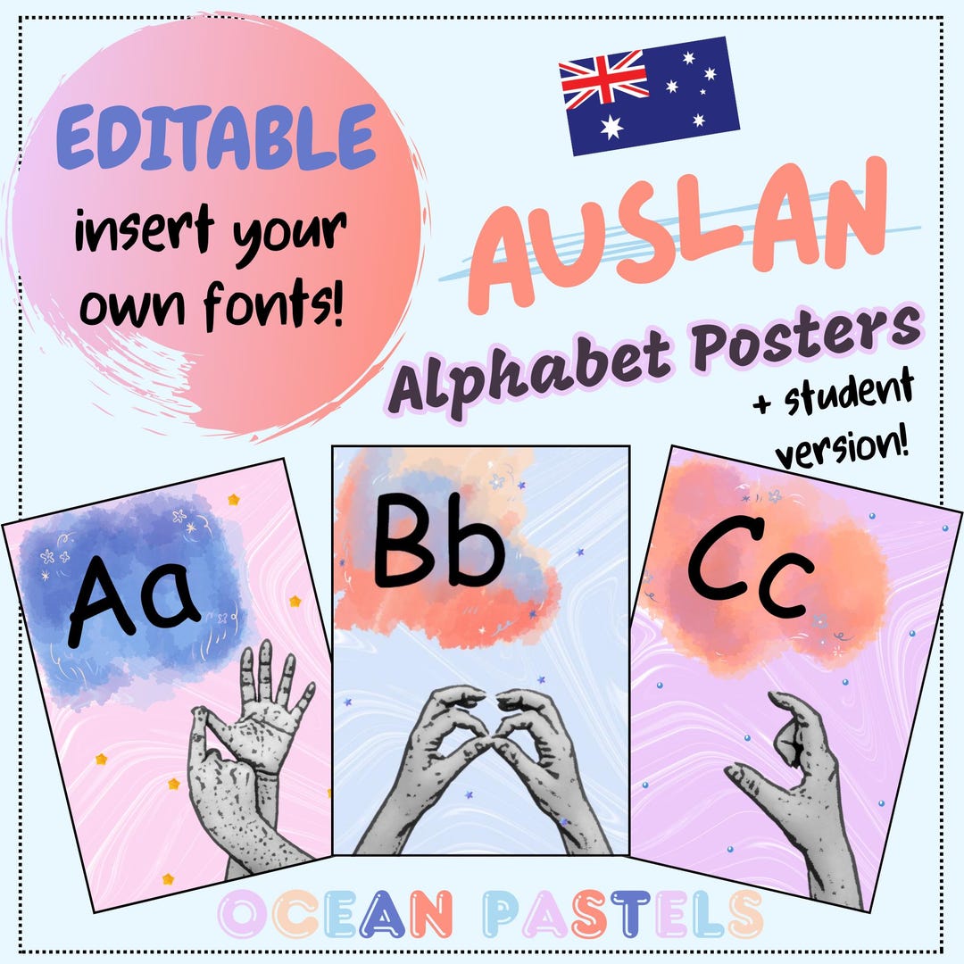 Editable Classroom AUSLAN Alphabet Posters - Ocean Pastels - Printable ...