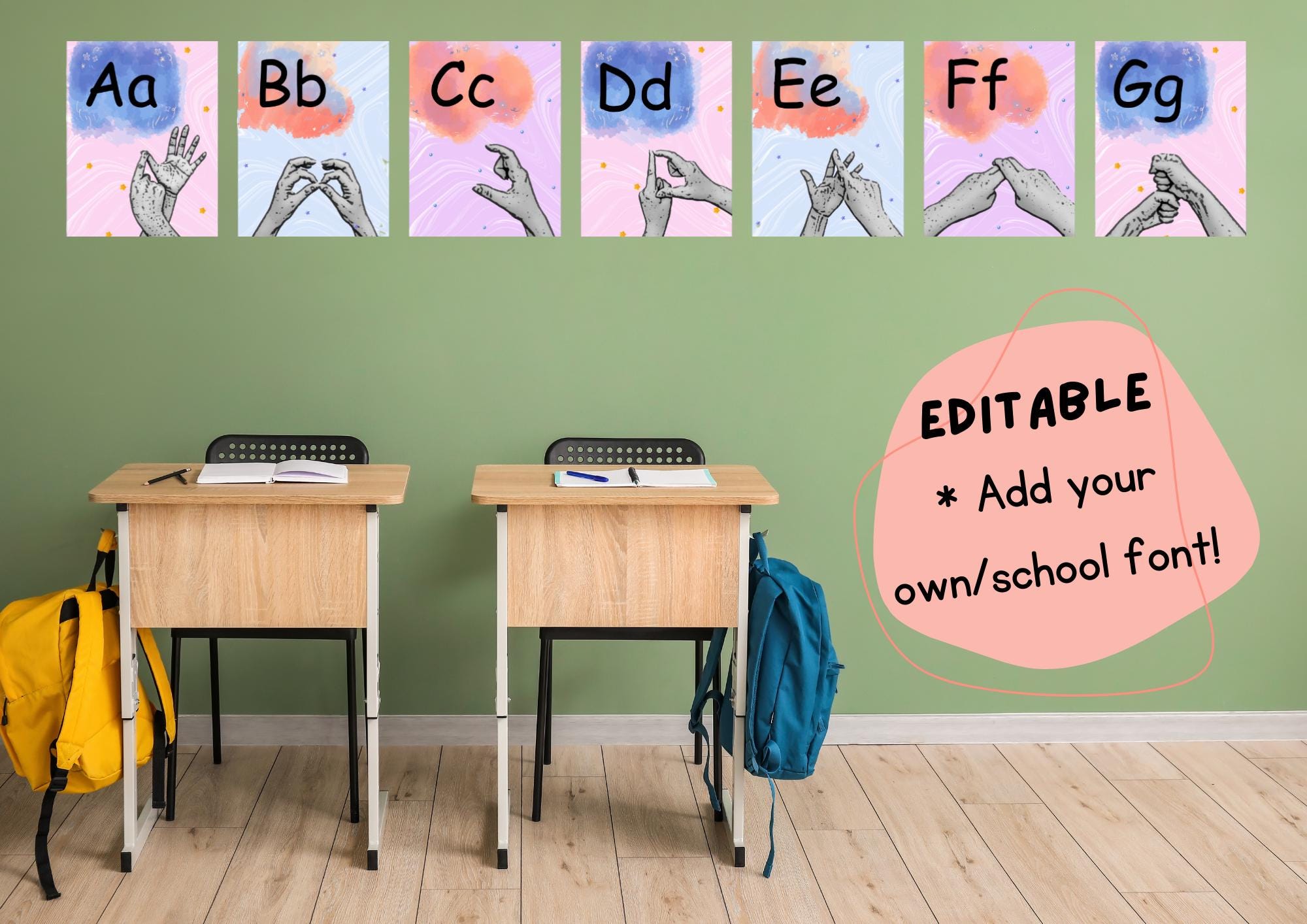 Editable Classroom AUSLAN Alphabet Posters - Ocean Pastels - Printable ...