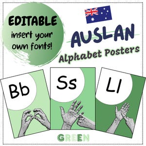 Editable Classroom AUSLAN Alphabet Posters - GREEN - Printable ...
