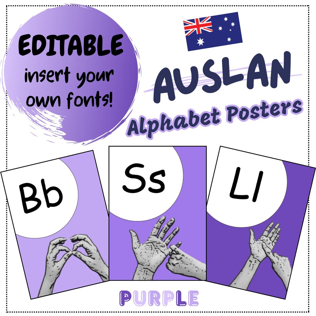Editable Classroom AUSLAN Alphabet Posters - Purple - Printable ...