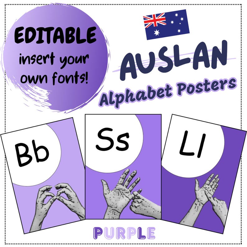 Editable Classroom AUSLAN Alphabet Posters - Purple - Printable ...