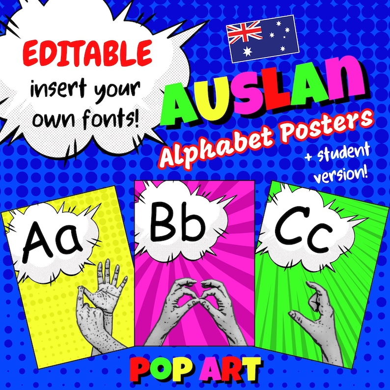 Editable Classroom AUSLAN Alphabet Posters - Pop Art - Printable ...