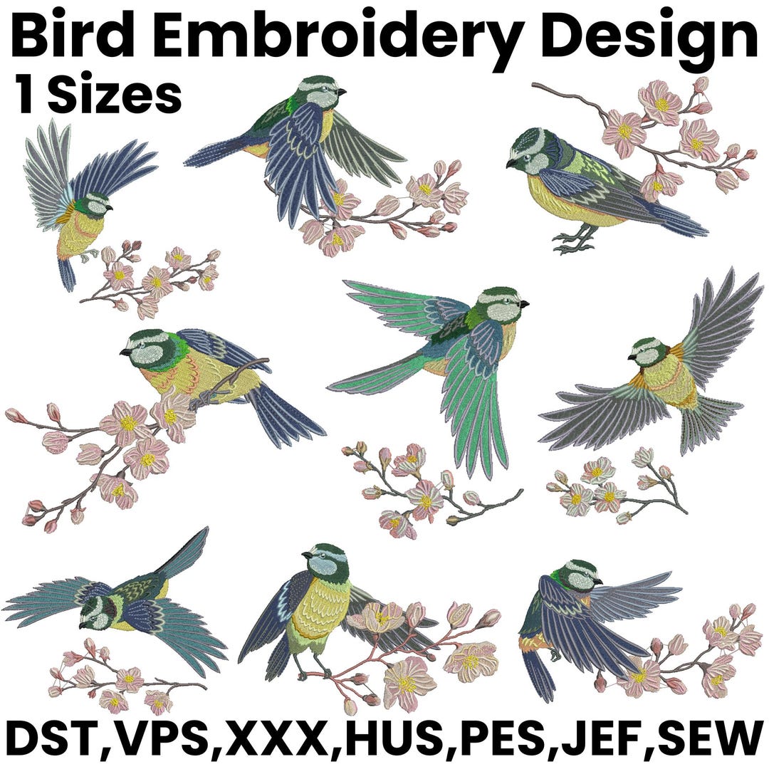 Bird Embroidery Design, Bird and Flowers Motif, Exotic Bird Embroidery ...