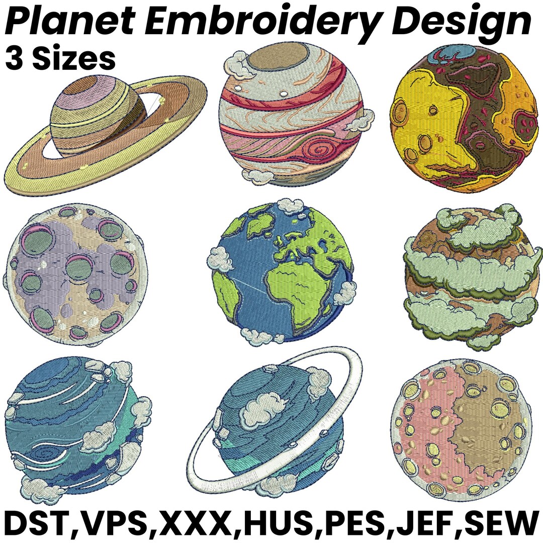 Planet Embroidery Design Bundle, Space Embroidery Files Set of 9 ...