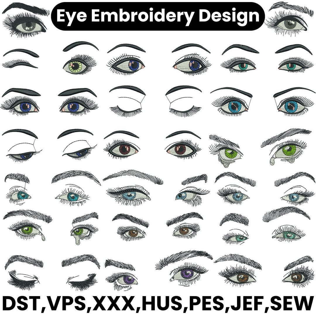 Eye Embroidery Design, Woman Eye Embroidery Design, Eyelashes ...