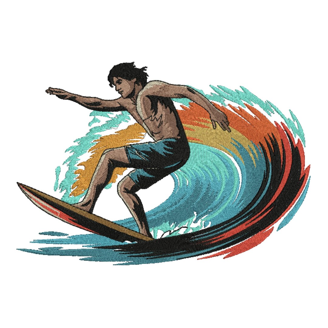Surfer Boy Embroidery, Surf Embroidery design, Summer Embroidery, Waves ...