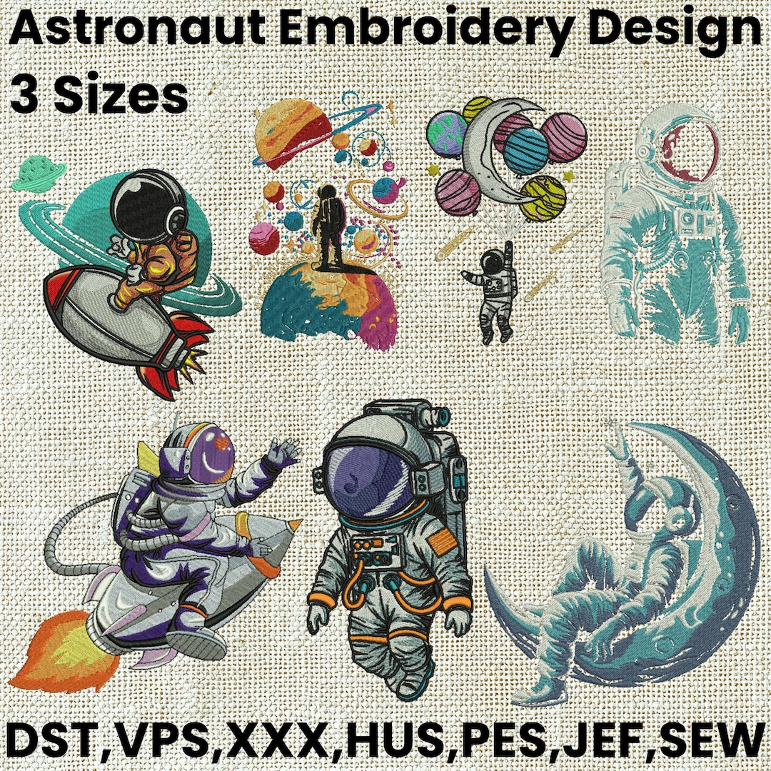 Astronaut Embroidery Design, Space Embroidery, Flying Astronaut ...
